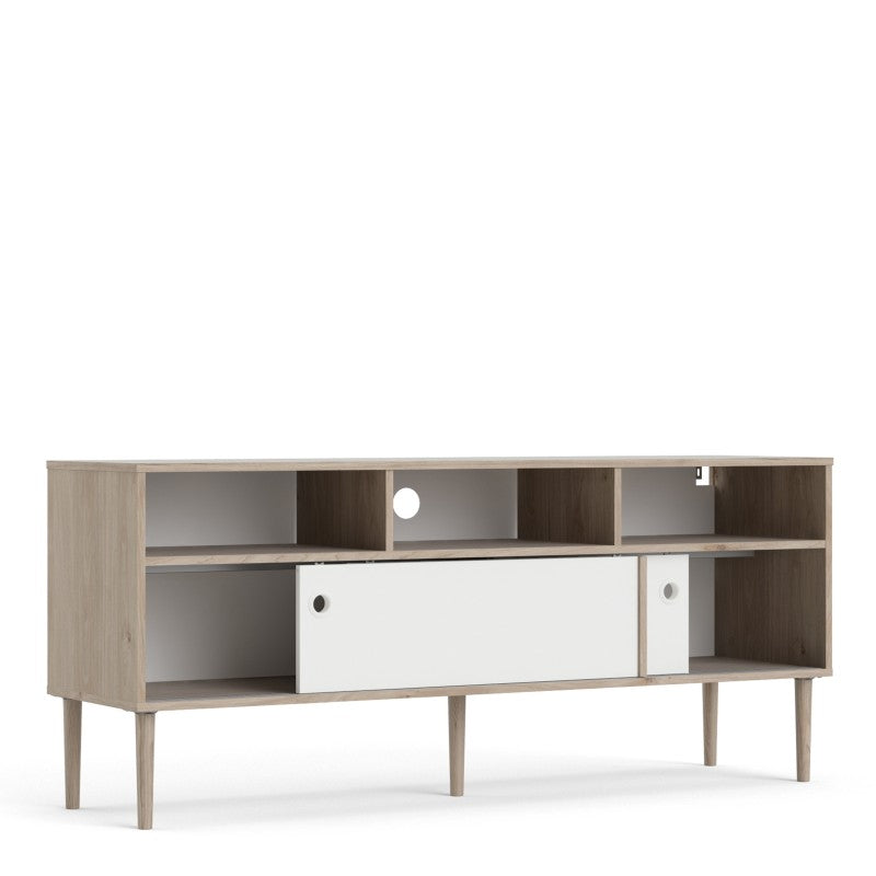 Rome TV-unit 2 Sliding doors in Jackson Hickory Oak with Matt White ...